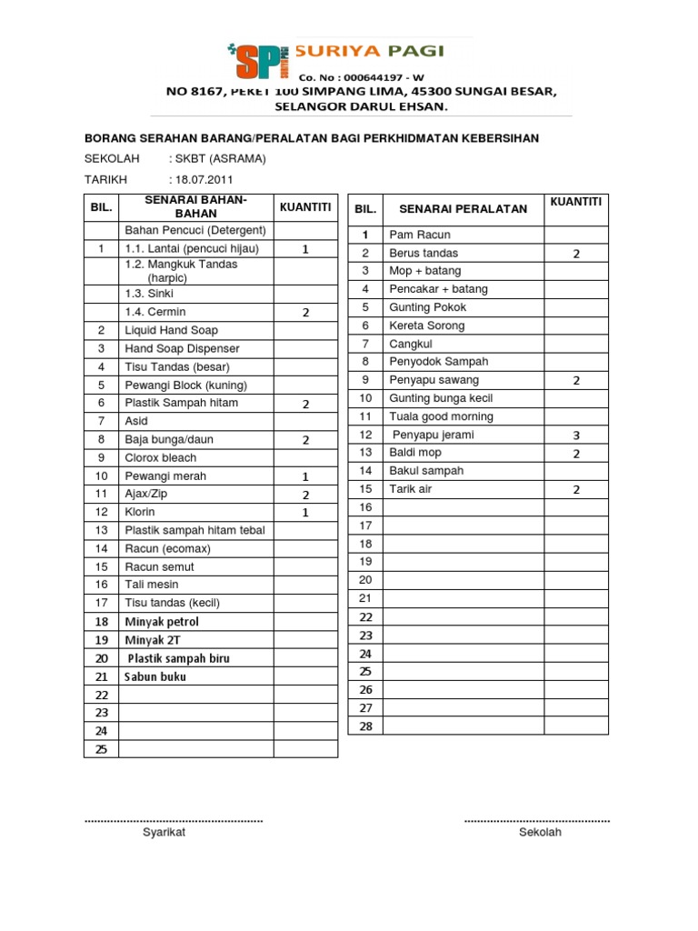 Borang Serahan Barang | PDF