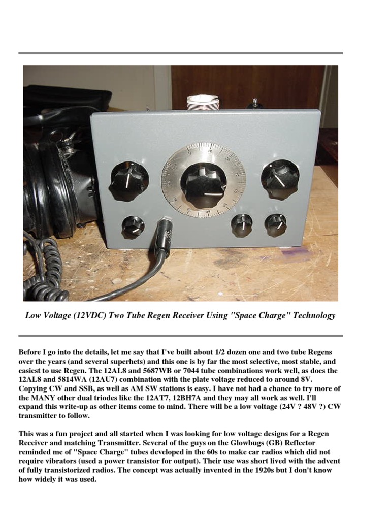 Low Voltage - Two Tube Regen Receiver | PDF | Vacuum Tube | Amplifier