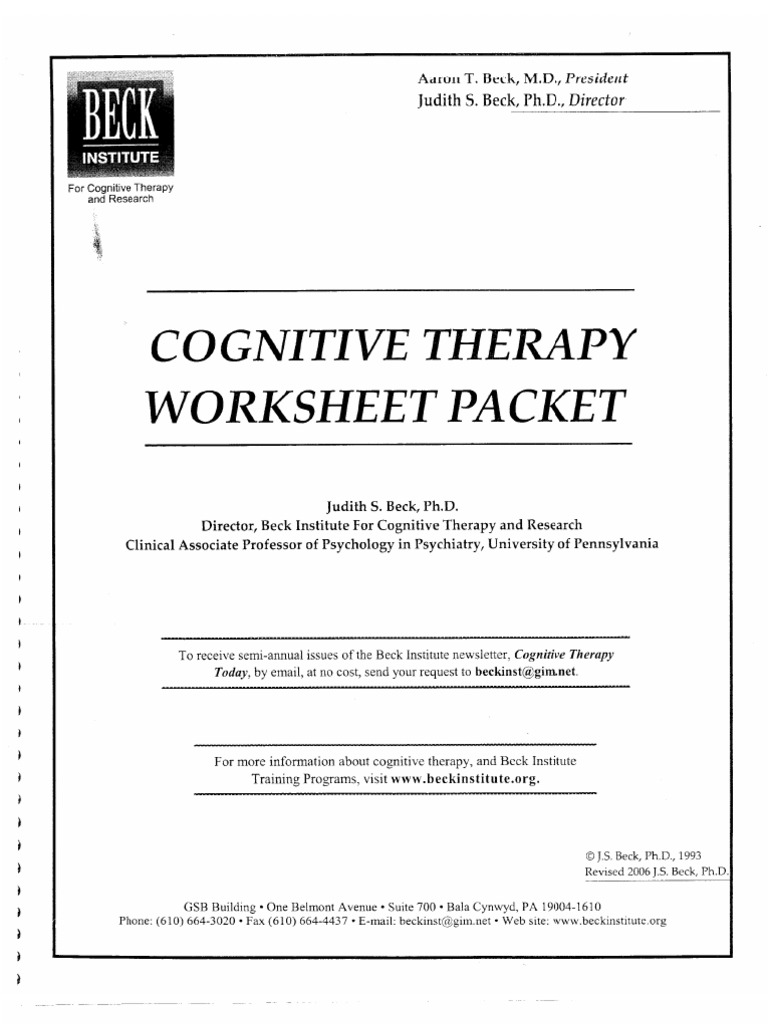 Cognitive Therapy Worksheet Package | PDF | Cognitive Therapy | Mental ...