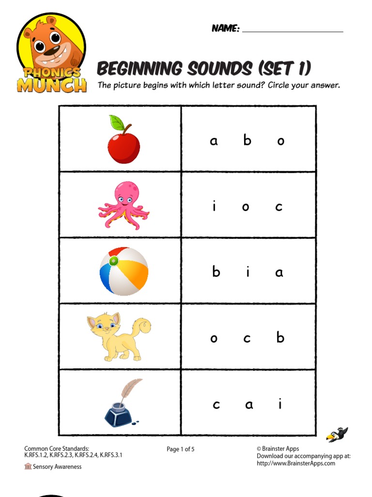 Beginning Sounds Phonics Worksheet | PDF | Encodings | Collation