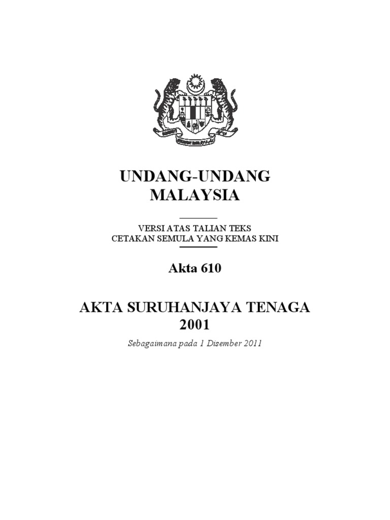 Akta 610 - Akta Suruhanjaya Tenaga 2001 | PDF