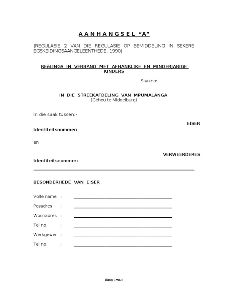 Aanhangsel A - .Egskeiding | PDF