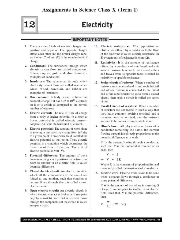 Electricity Assignment | PDF | Electric Current | Electrical Resistance ...