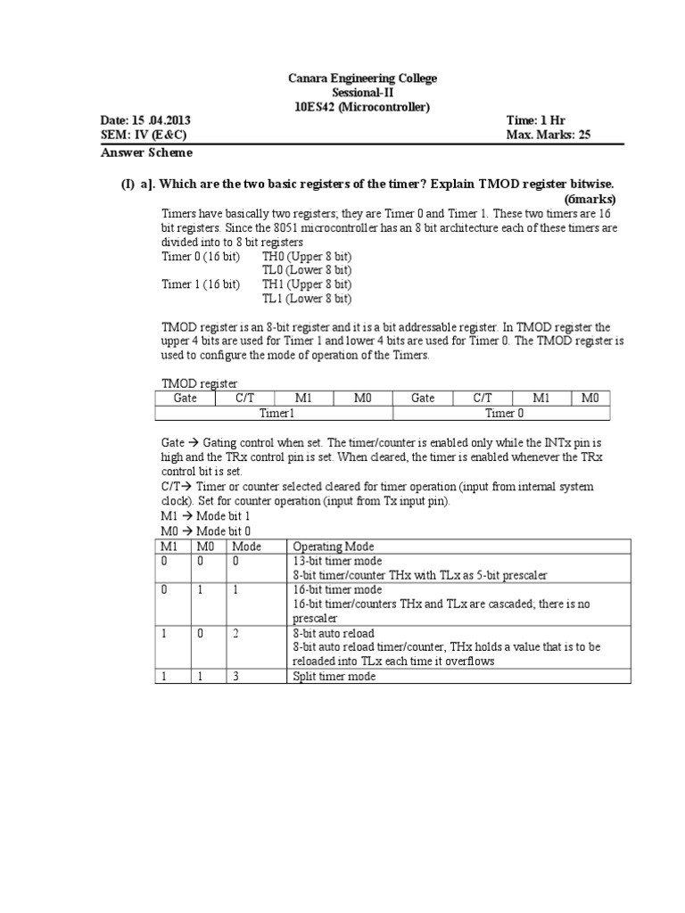 Answer Scheme (I) A) - Which Are The Two Basic Registers of The Timer ...