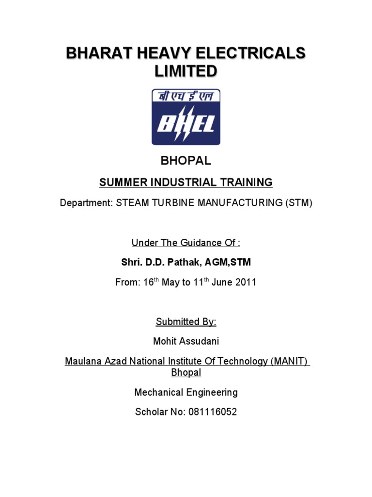 BHEL Bhopal STM Training Report | PDF | Steam Engine | Turbine