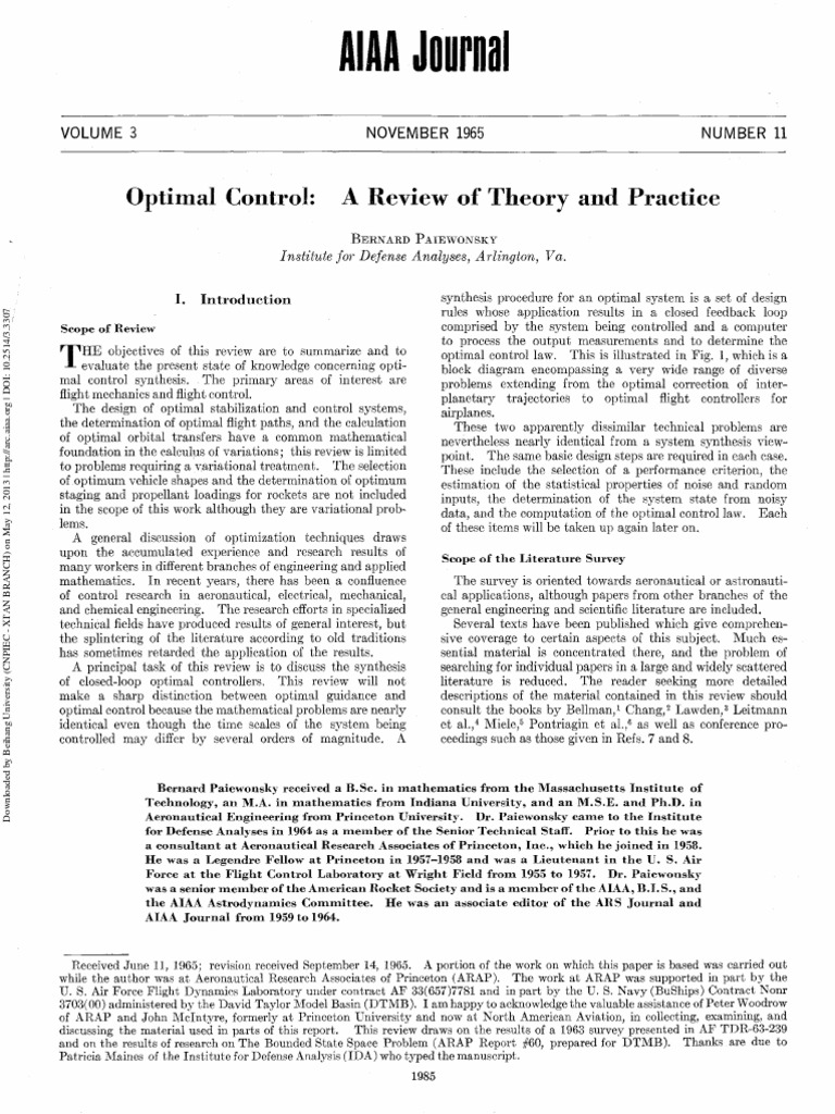 Optimal Control A Review of Theory and Practice | PDF | Mathematical ...