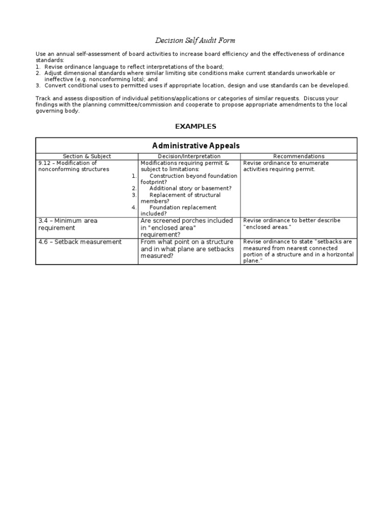 Decision Self Audit Form: Administrative Appeals | PDF | Computers