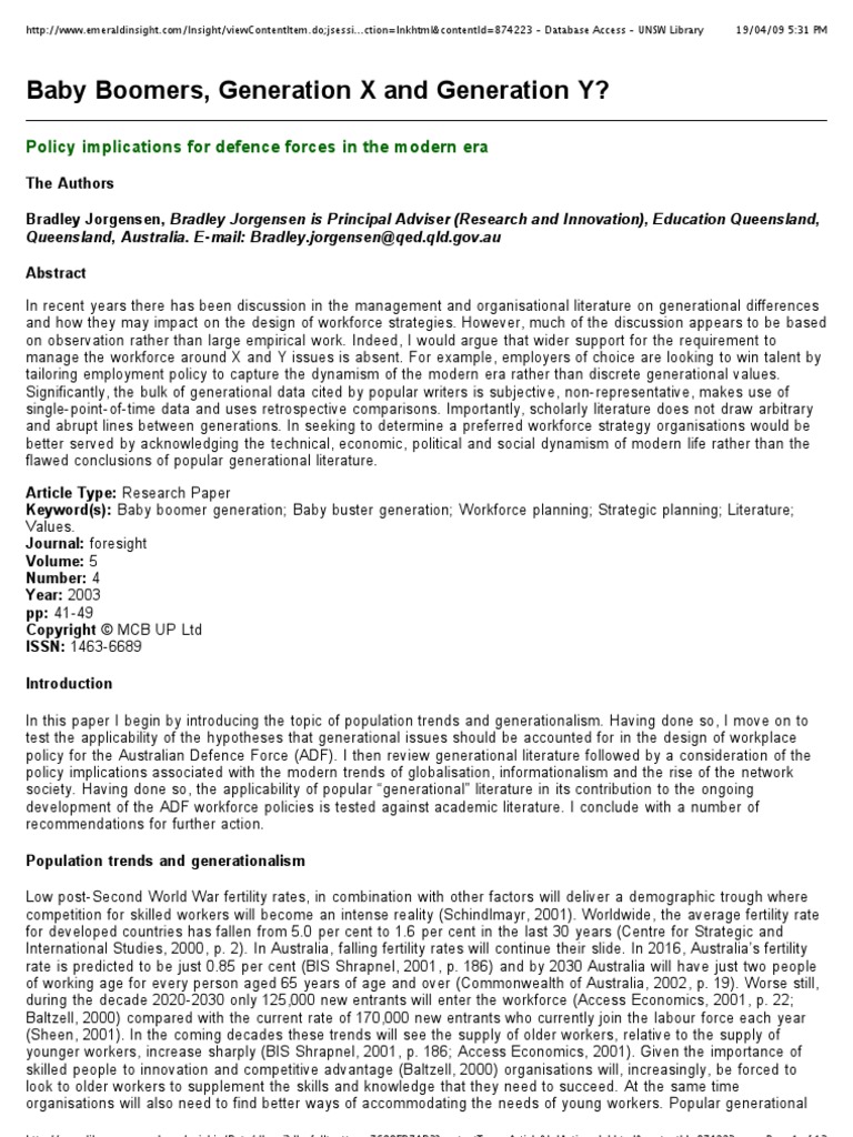 Baby Boomers, Generation X and Generation Y | PDF | Millennials | Baby ...