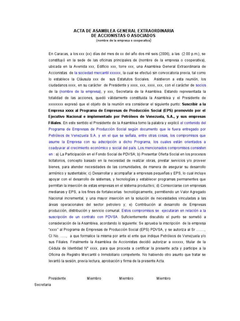Modelos de Actas Asambleas Extraordinarias | PDF | Venezuela | Cooperativa