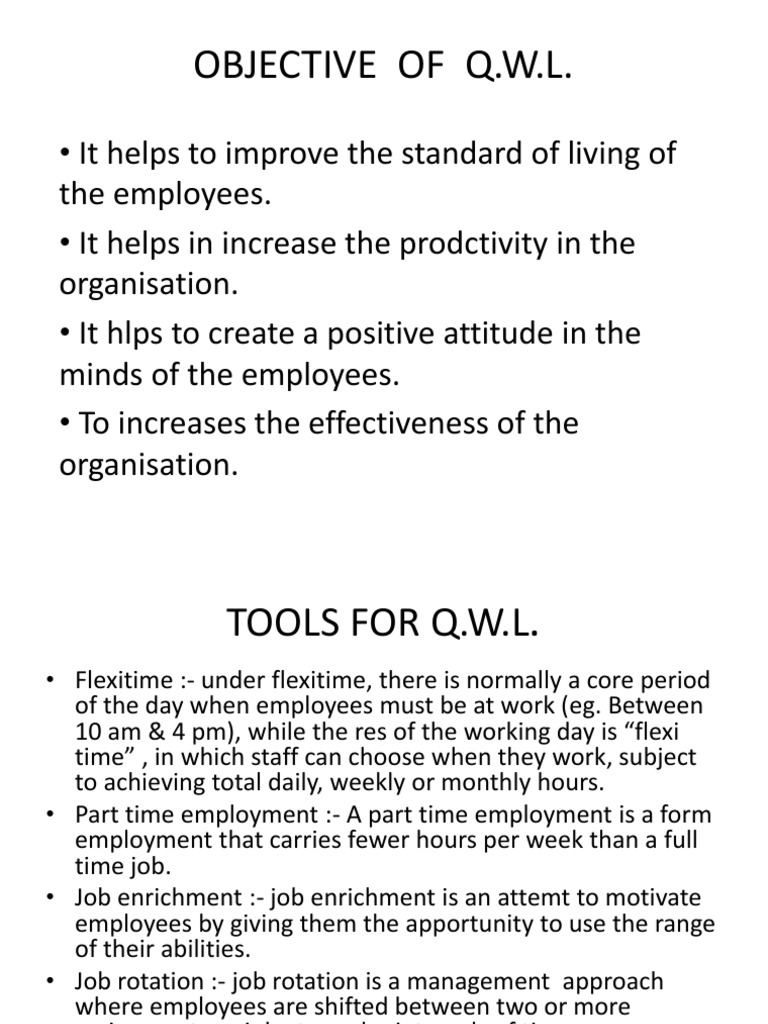 Objectives of Quality of Work Life | PDF | Business