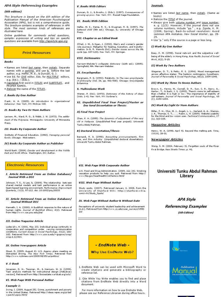 UTAR APA6 Referencing | PDF | American Psychological Association | Apa ...