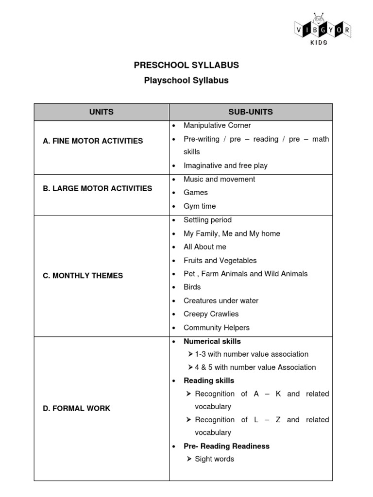 preschool_syllabus2.pdf | Reading (Process) | Semiotics | Free 30-day ...