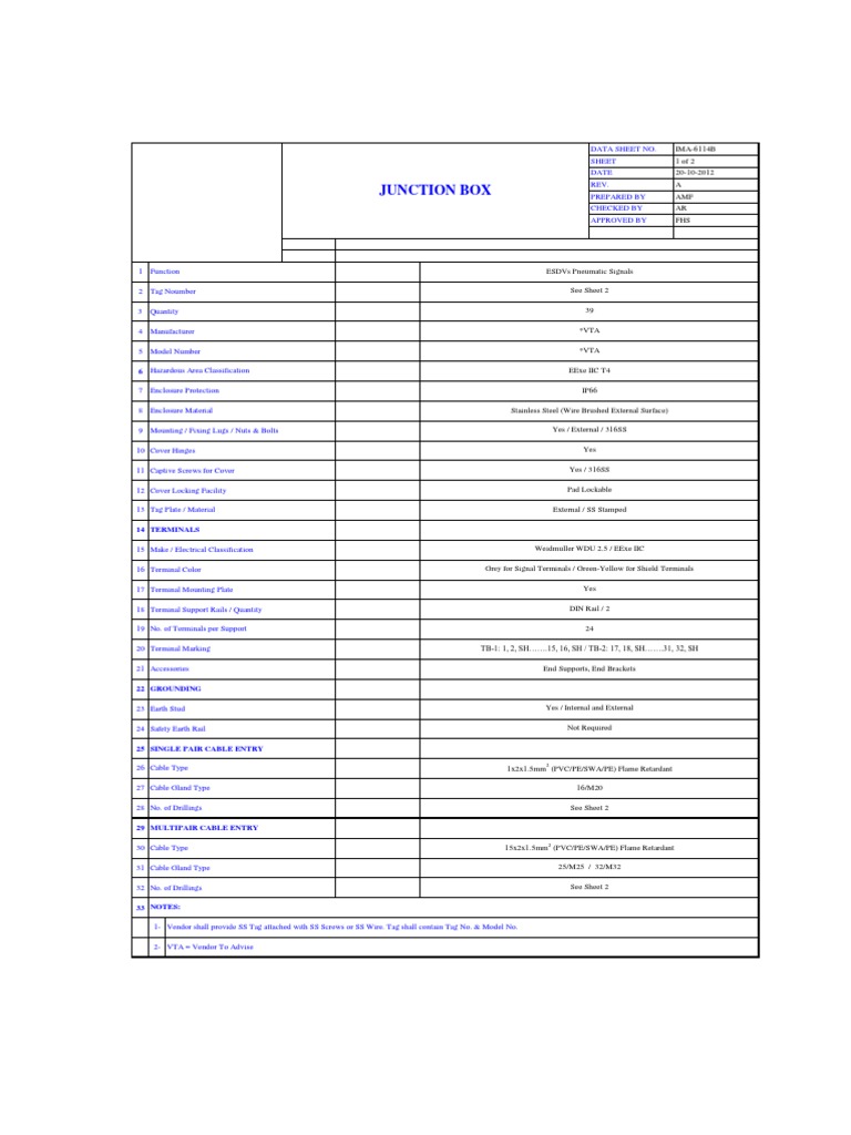 417-DS-IMA-6144B (Junction Box Data Sheet) | PDF | Cable | Mechanical ...