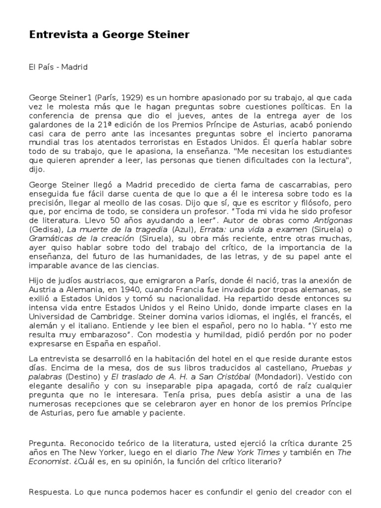 Entrevista A George Steiner | PDF | Science | Ciencia (general)