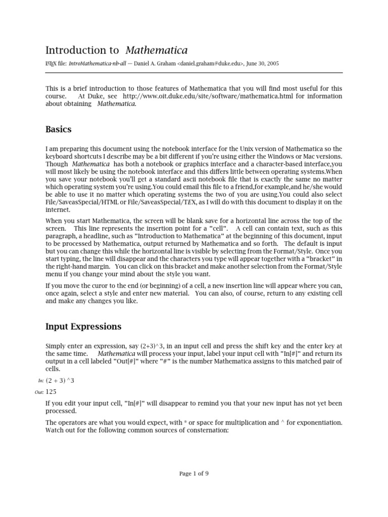 Introduction To Mathematica: Basics | PDF | Bracket | Graphical User Interfaces