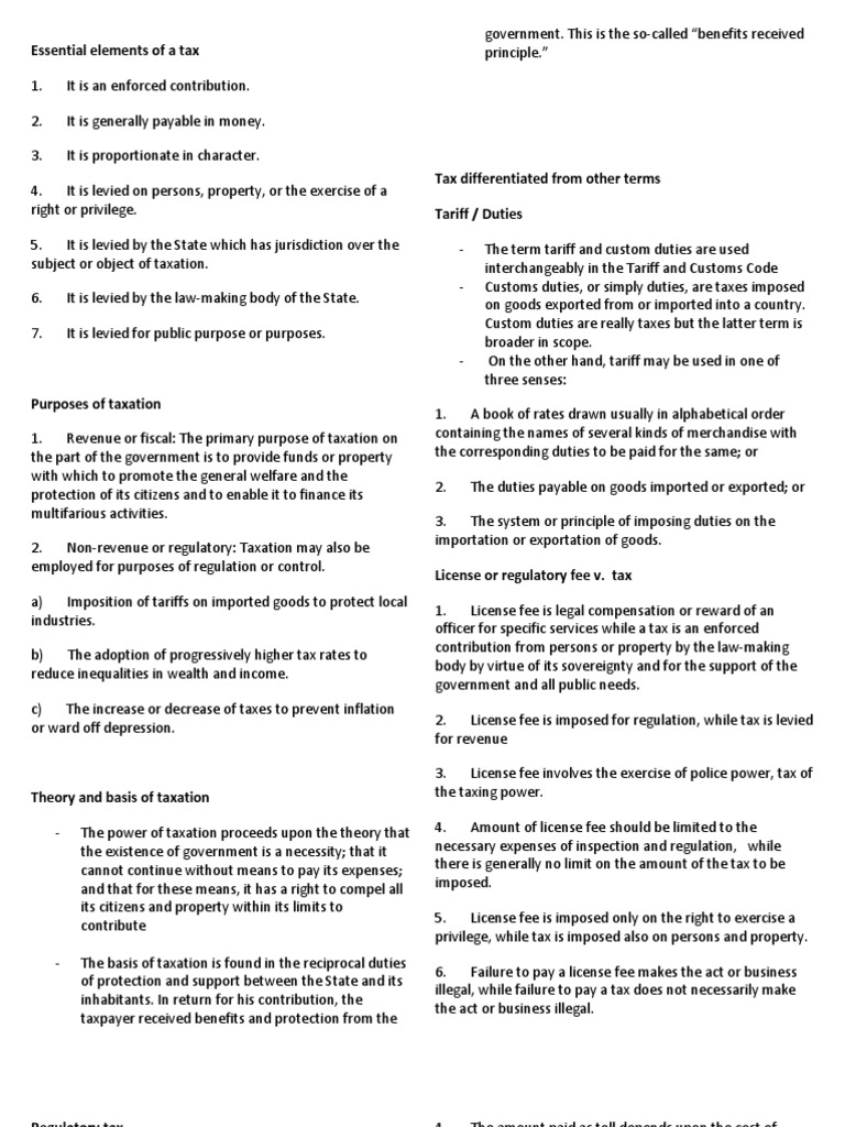 Essential Elements of A Tax | PDF | Tariff | Progressive Tax