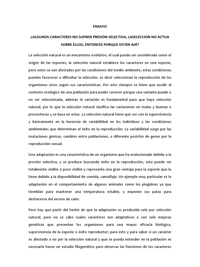 Ensayo Comportamiento Animal | PDF | Seleccion natural | Adaptación