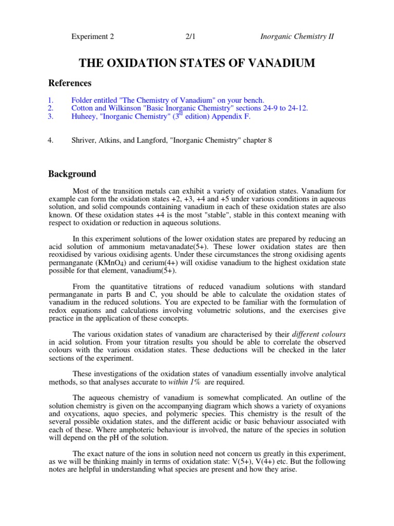 The Oxidation States of Vanadium: References | PDF | Redox | Chemical ...