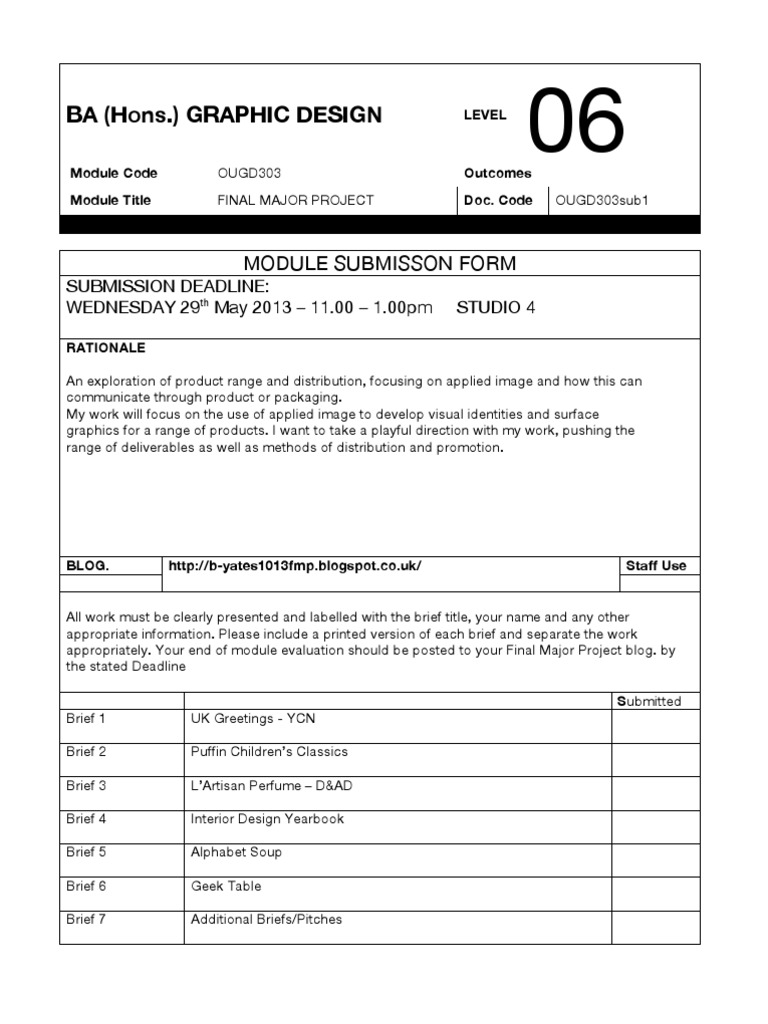 Ba (Hons.) Graphic Design: Module Submisson Form | PDF | Art