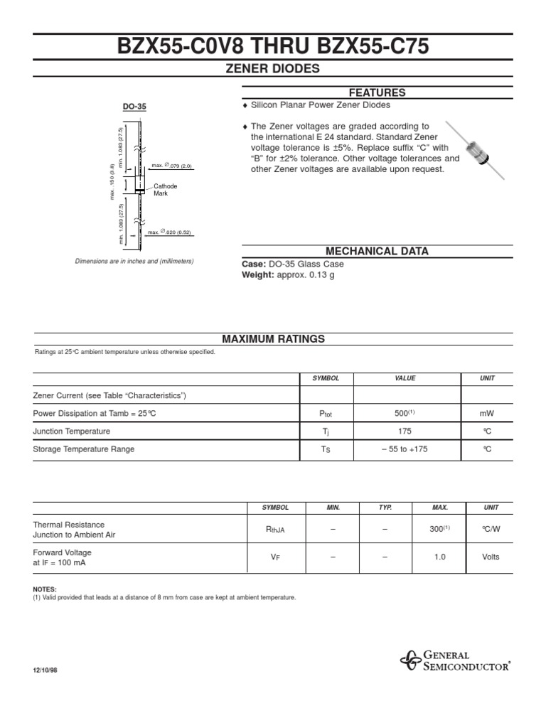 BZX55C 8V2 | PDF | Engineering Tolerance | Electronics