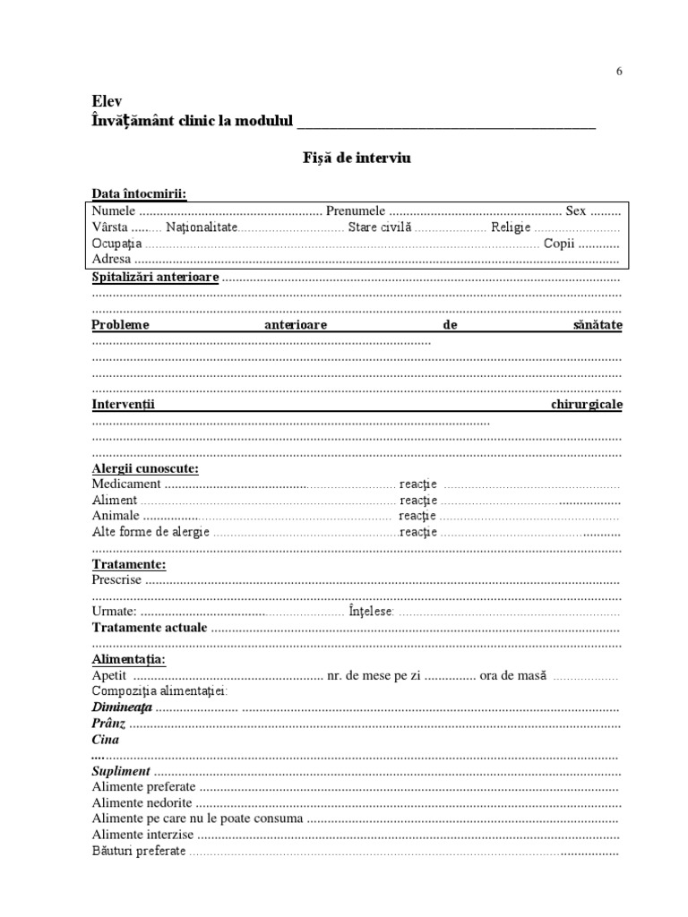 Fisa Interviu Si Plan de Ingrijire