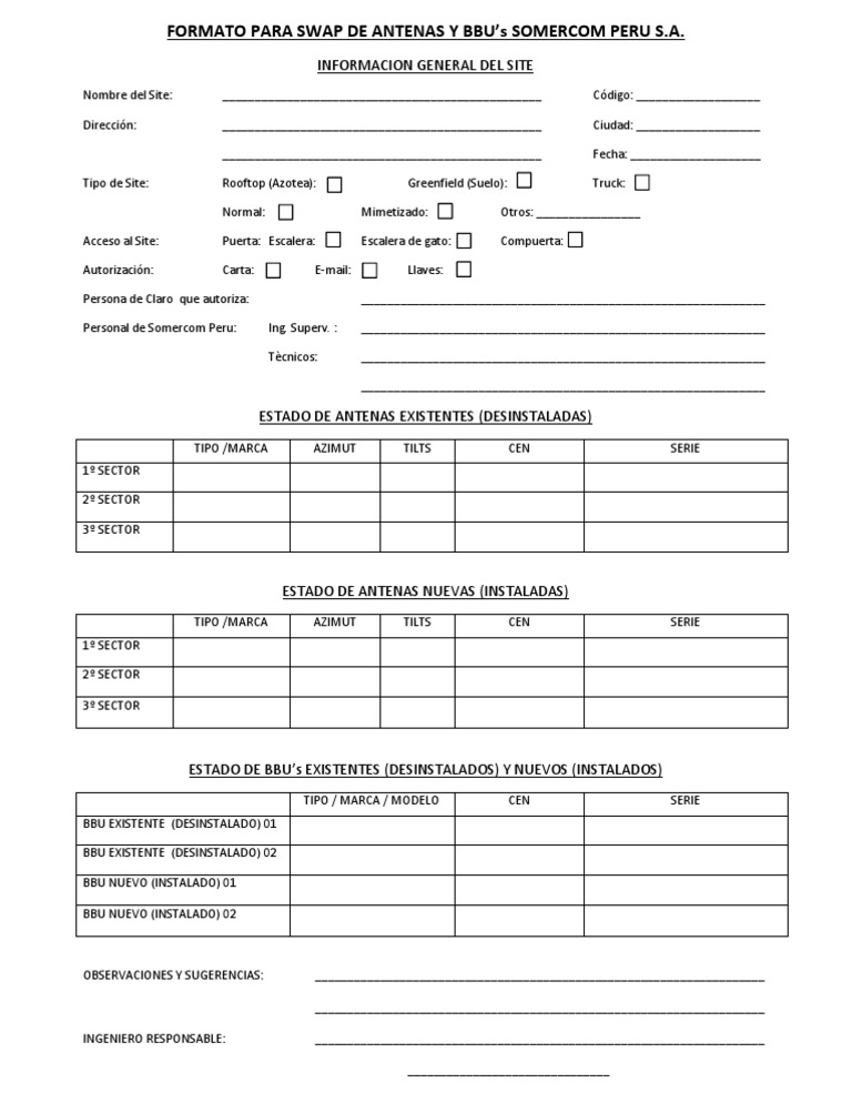 Formato para Swap de Antenas y Bbu | PDF | Business