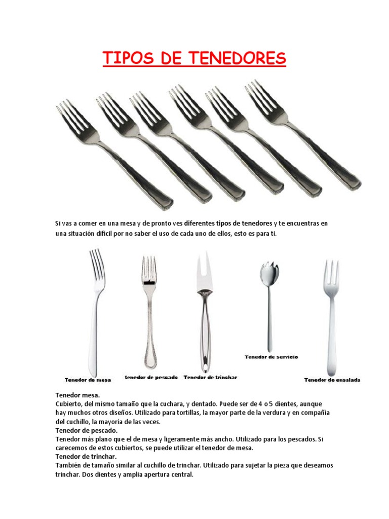 Tipos de tenedores y su uso | PDF | Cocina, comidas y vino | Hogar ...