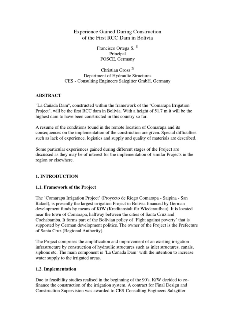 Experience Gained During Construction of The First RCC Dam in Bolivia ...
