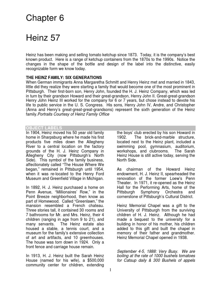 Heinz 57: The Heinz Family: Six Generations | PDF | Heinz | Grocery Store