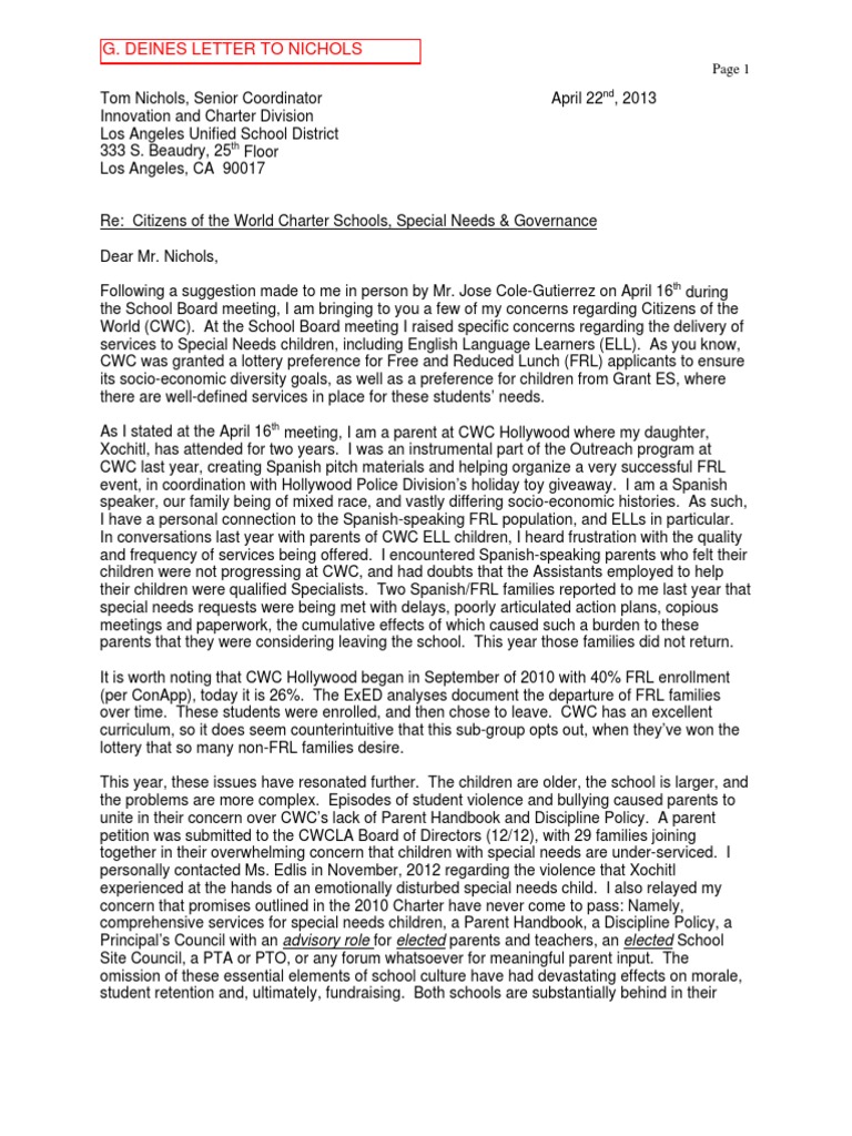 CWCNY Letter EXHIBIT G - TNichols LTR 4-22 | PDF | Board Of Directors ...