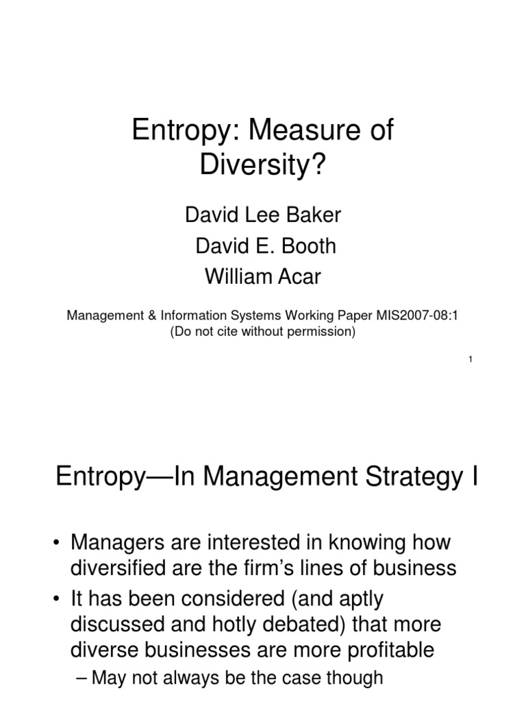 BAKER - Entropy - Measure of Diversity | PDF | North American Industry ...