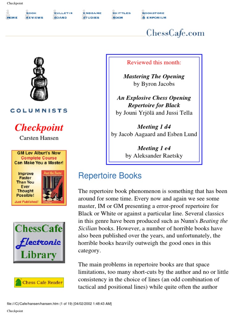 Checkpoint: Repertoire Books | PDF | Chess Openings | Chess Theory