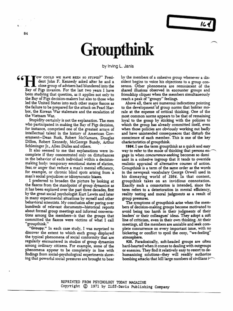 Janis Groupthink | Social Psychology | Psychology & Cognitive Science