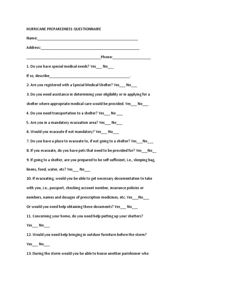 Hurricane Preparedness Questionnaire | PDF | Atlantic Hurricanes | Storms