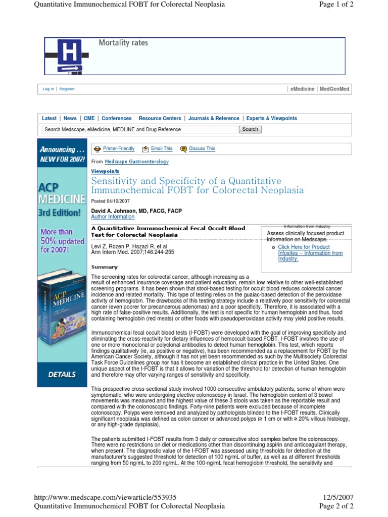 Fobt Spec | PDF | Colorectal Cancer | Colonoscopy
