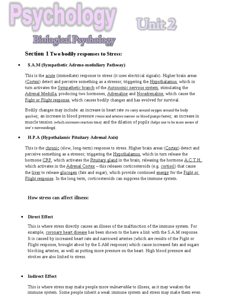 Psychology Unit 2 Notes | PDF | Coping (Psychology) | Stress (Biology)