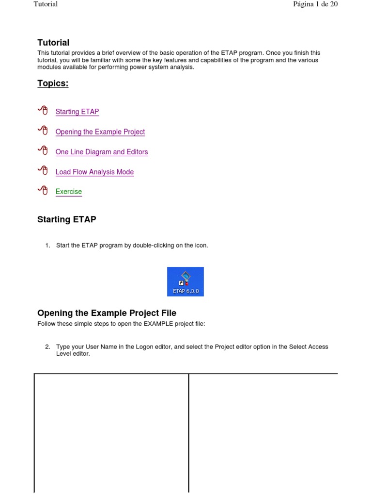Tutorial: Starting ETAP | PDF | Graphical User Interfaces | Icon (Computing)