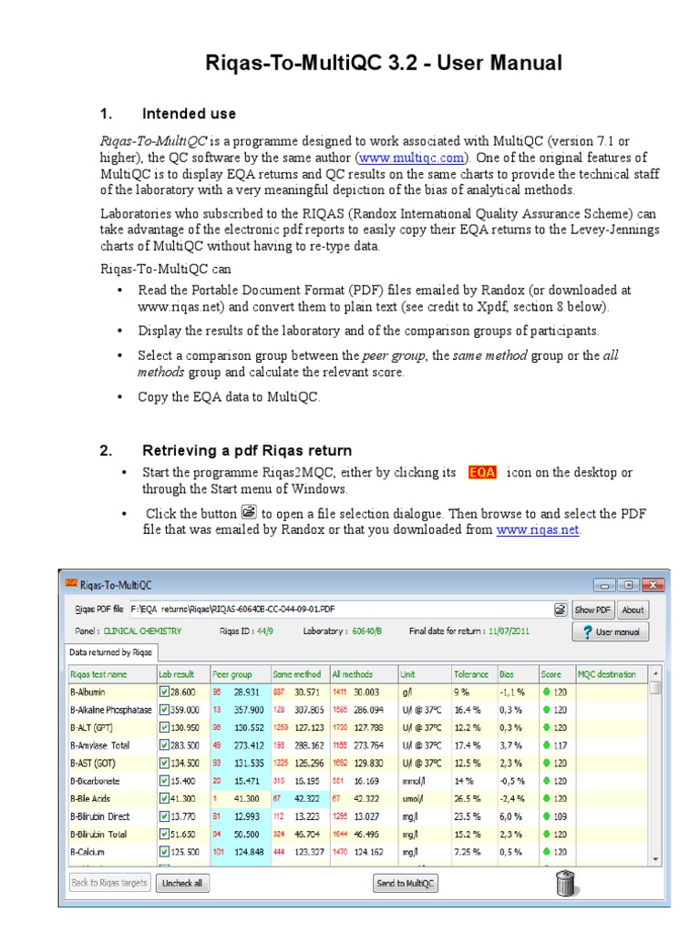 Riqas-To-Multiqc 3.2 - User Manual: 1. Intended Use | PDF | Portable ...