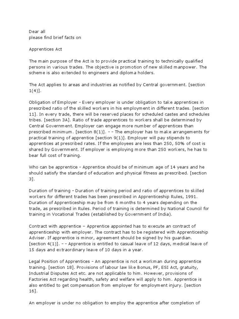 Apprentice Act 1961 | PDF | Apprenticeship | Employment