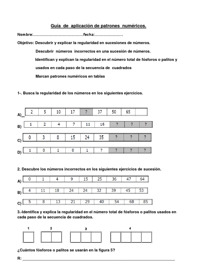 Ejercicios de Patrones Numéricos para Primaria | PDF | Enseñanza de ...