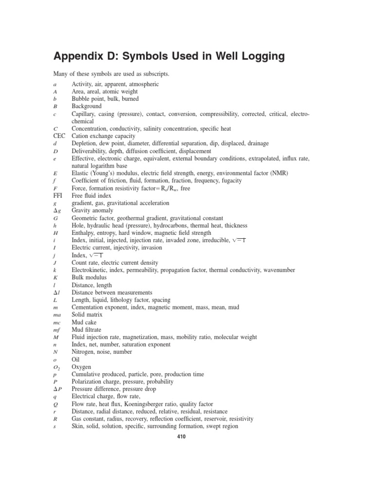 Appendix D: Symbols Used in Well Logging | PDF | Electrical Resistivity ...