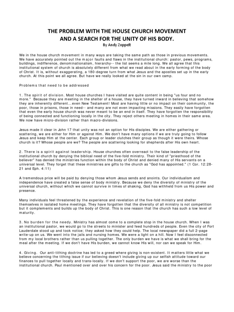 The Problem With The House Church Movement | PDF | Christian ...
