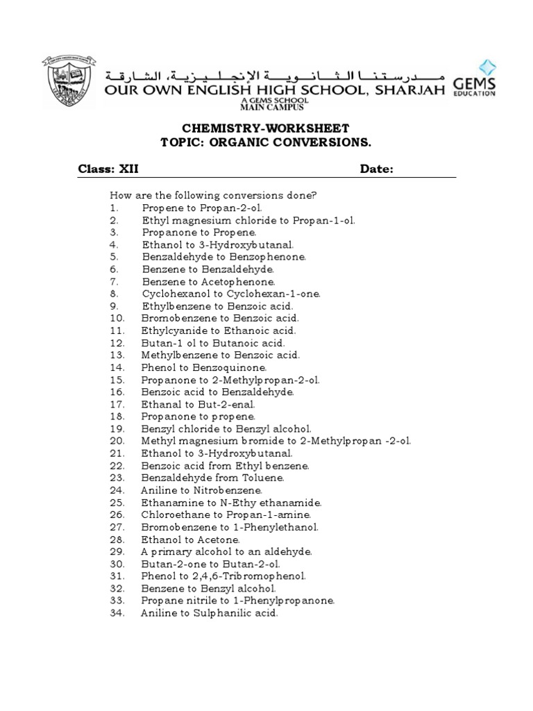 12-Chemistry Organic Conversions. | PDF | Methyl Group | Ethanol