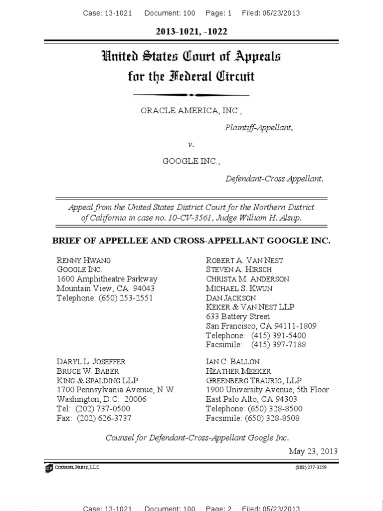 Google Brief in Oracle's Copyright Appeal | PDF | Java (Programming ...