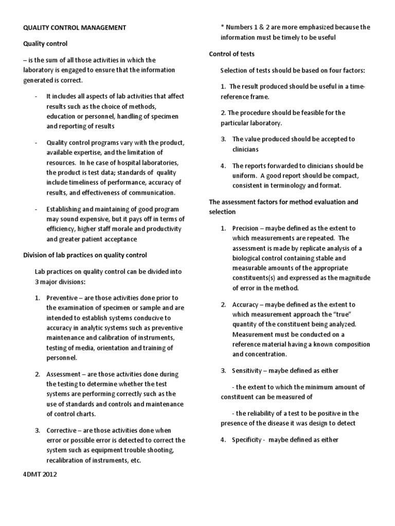 Quality Control Management | PDF | Accuracy And Precision | Sensitivity ...