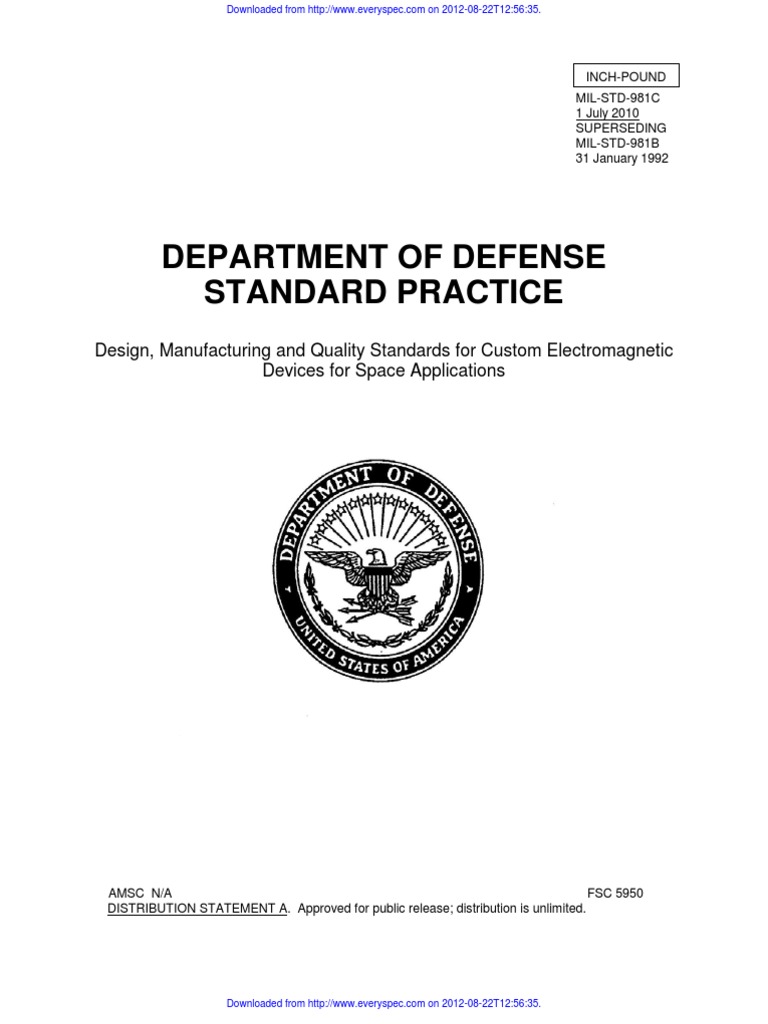 MIL-STD-981C: Electromagnetic Device Standards | PDF | Inductor ...