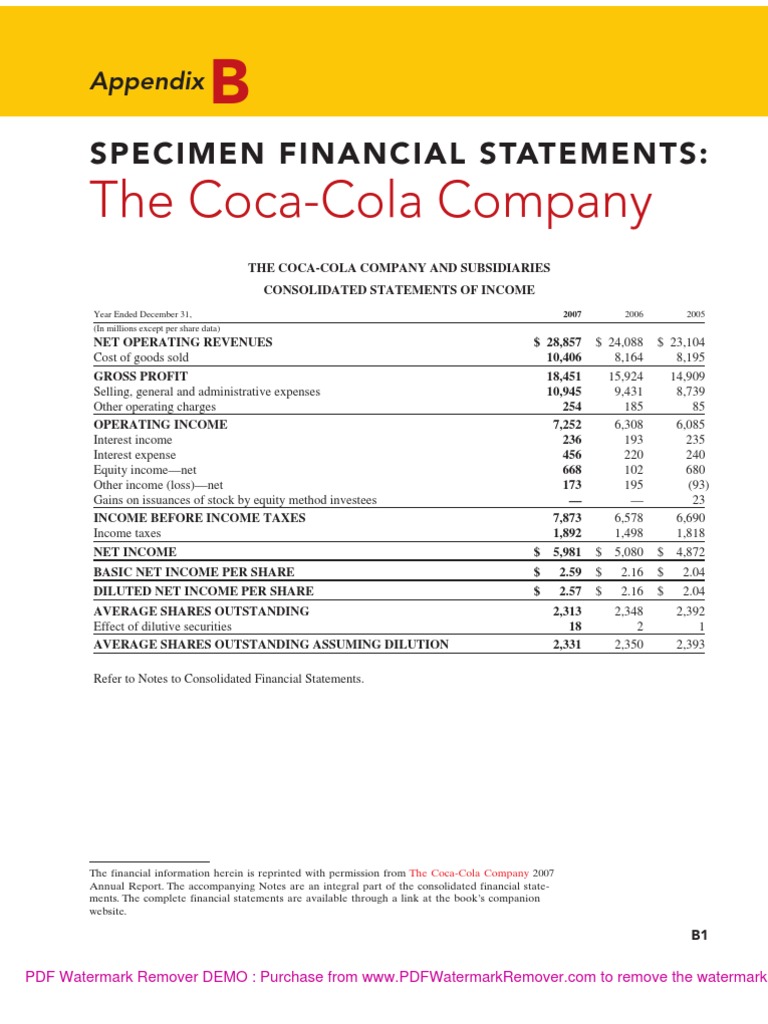 The Coca-Cola Company: Specimen Financial Statements | PDF | Employee ...