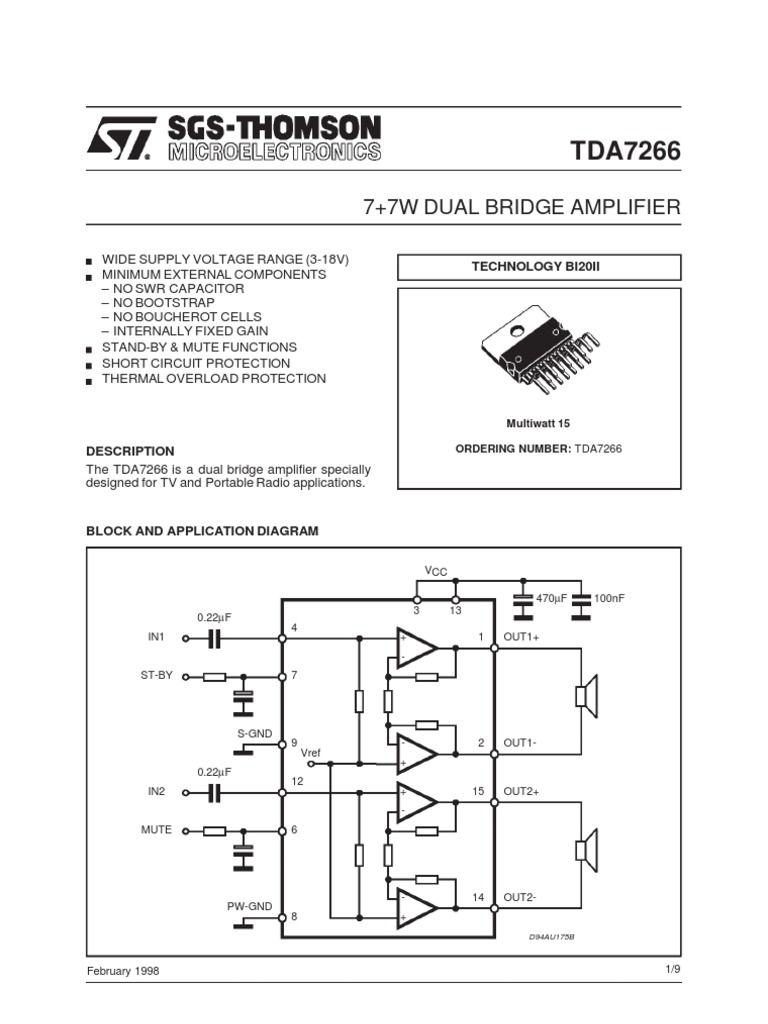 Tda 7266 | PDF | Amplifier | Electrical Engineering