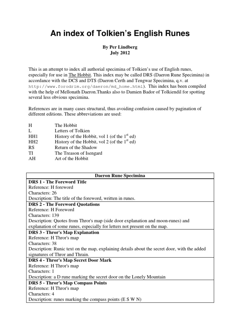 Tolkien's English Runes Index DRS | PDF | Runes | High Fantasy Novels