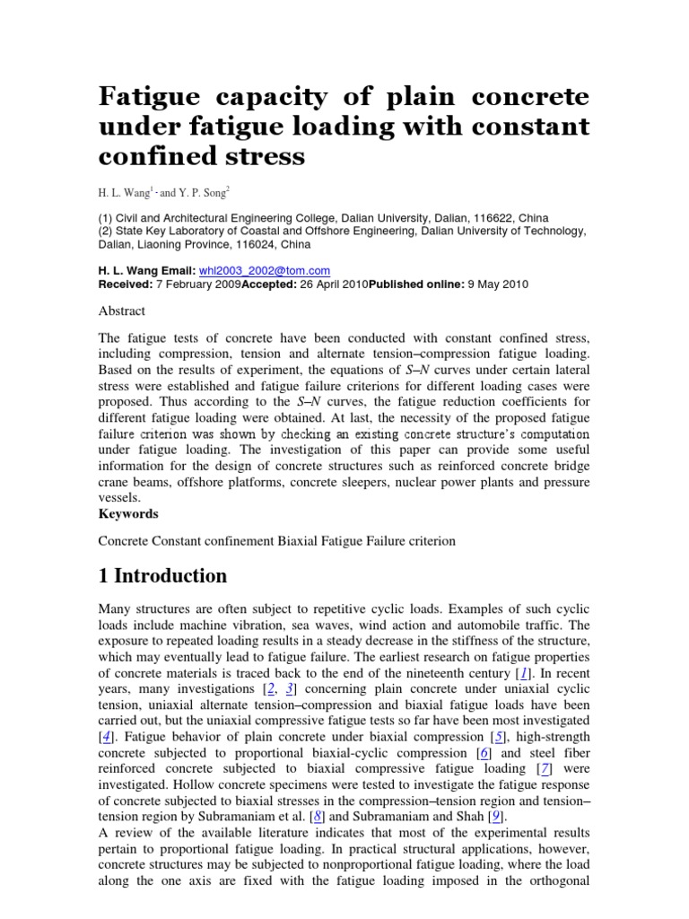 Fatigue Capacity of Plain Concrete Under Fatigue Loading With Constant ...